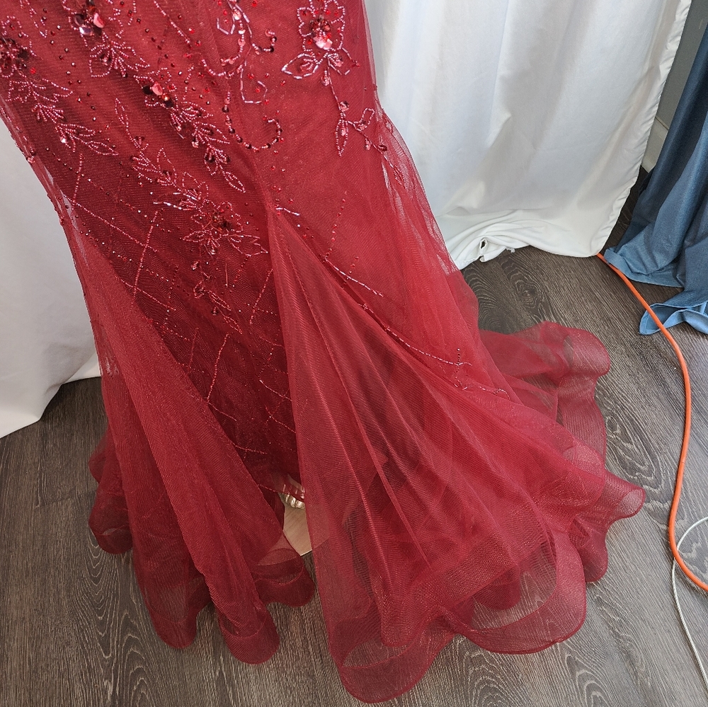 Camille Red Maroon Off The Shoulder Mermaid Gown - Gem